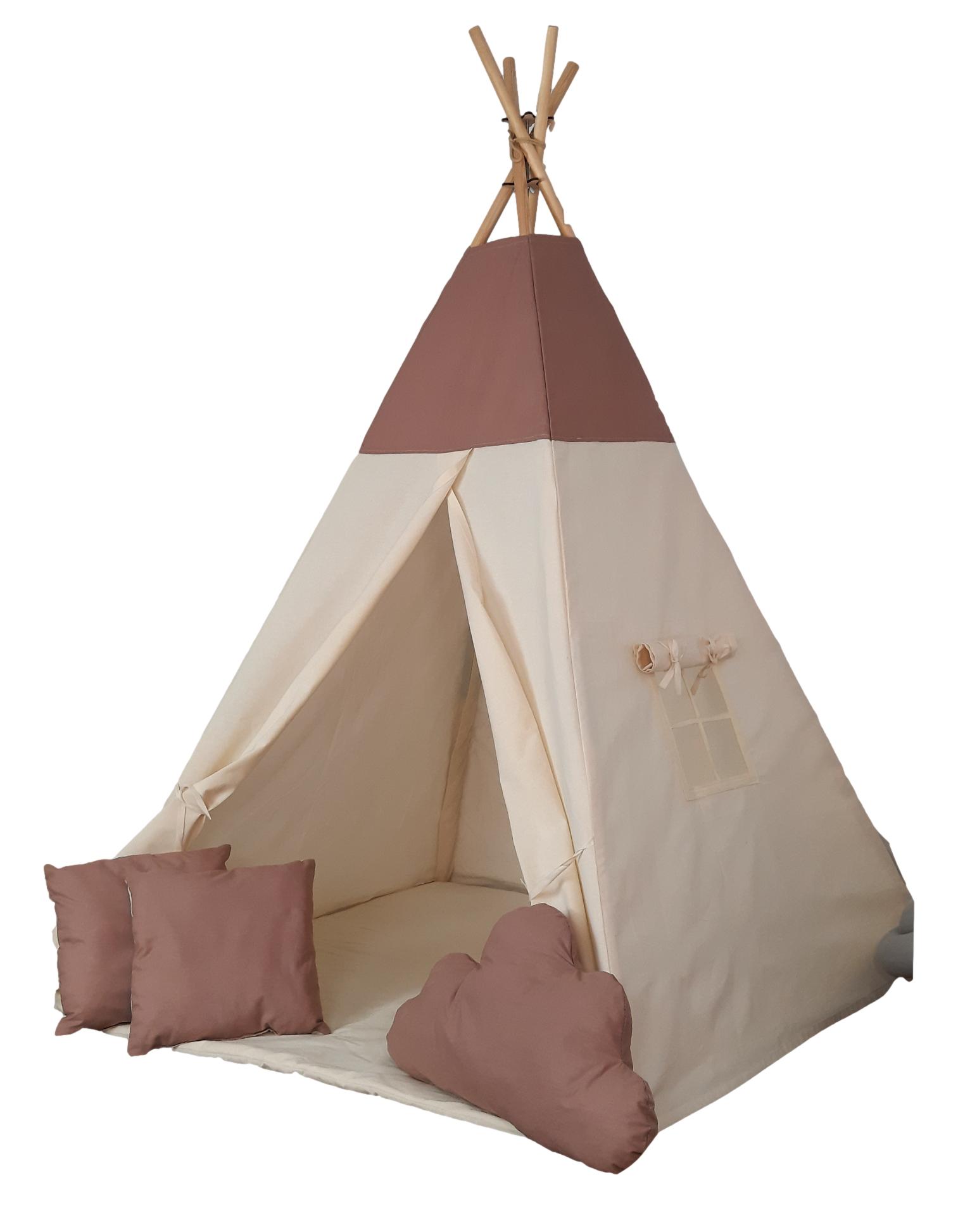Detský stan Tipi kávový / ružový - Najkoberce.sk