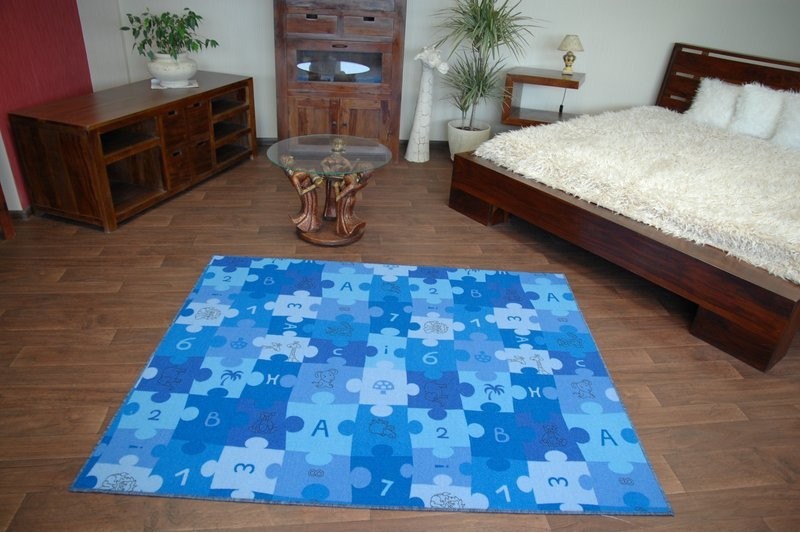 Detský koberec PUZZLE modrý - Najkoberce.sk